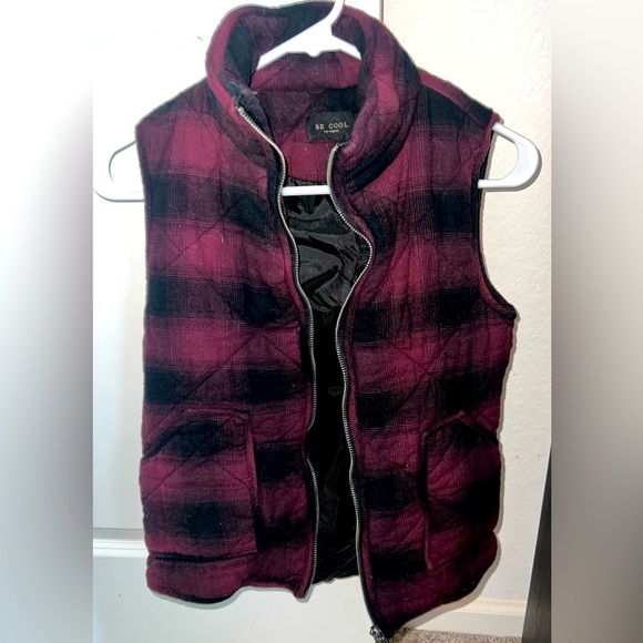 BE COOL | Jackets & Coats | Be Cool Plaid Black And Wine Vest | Poshmark